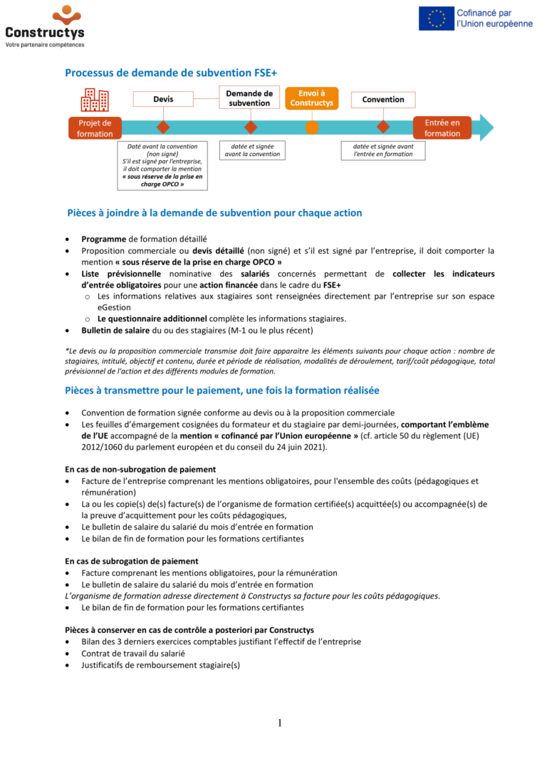 FSE + 2025 (Fonds Social Européen) – Constructys